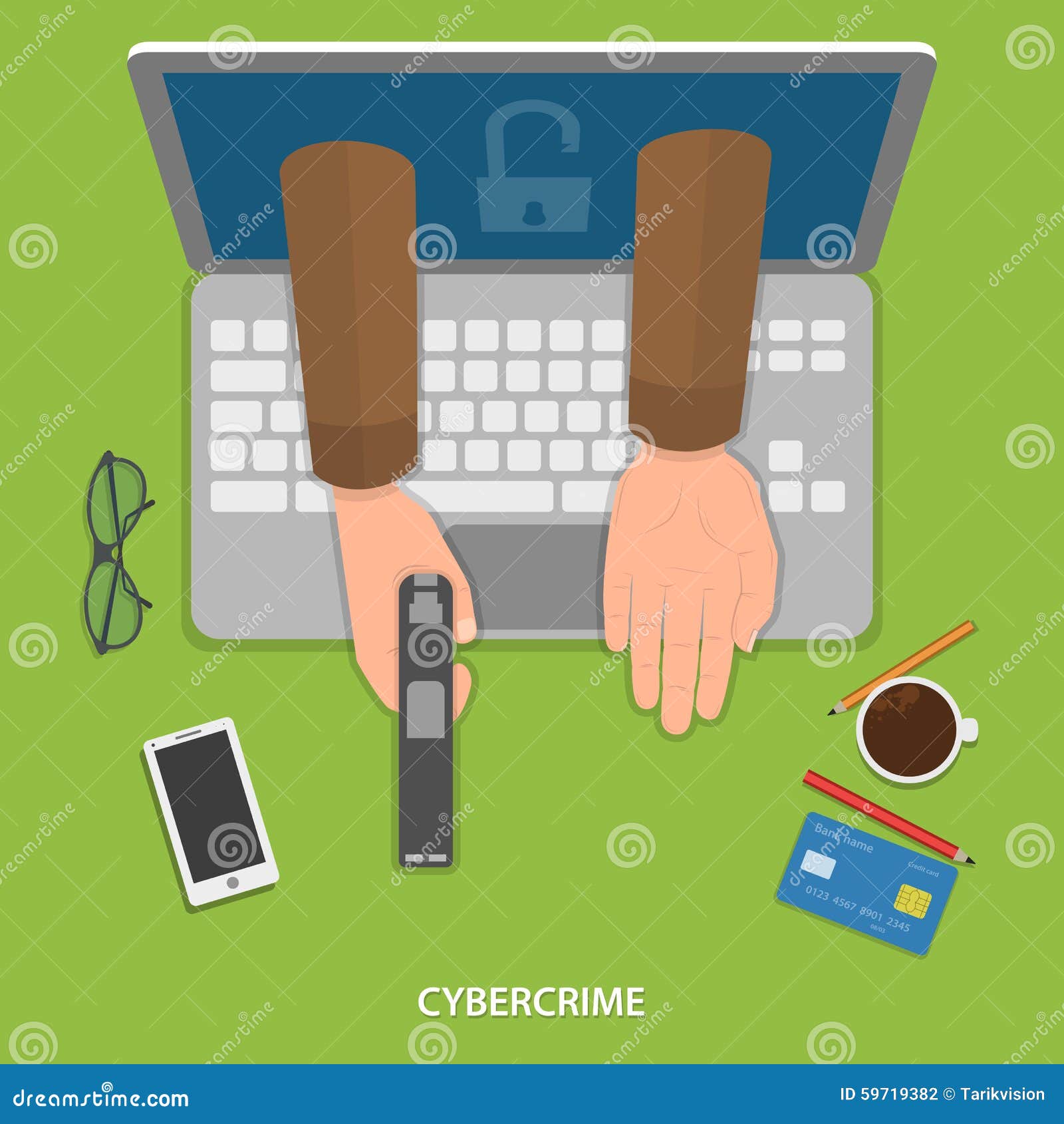 Cybercrime Flat Vector Concept. Stock Vector - Illustration of online ...