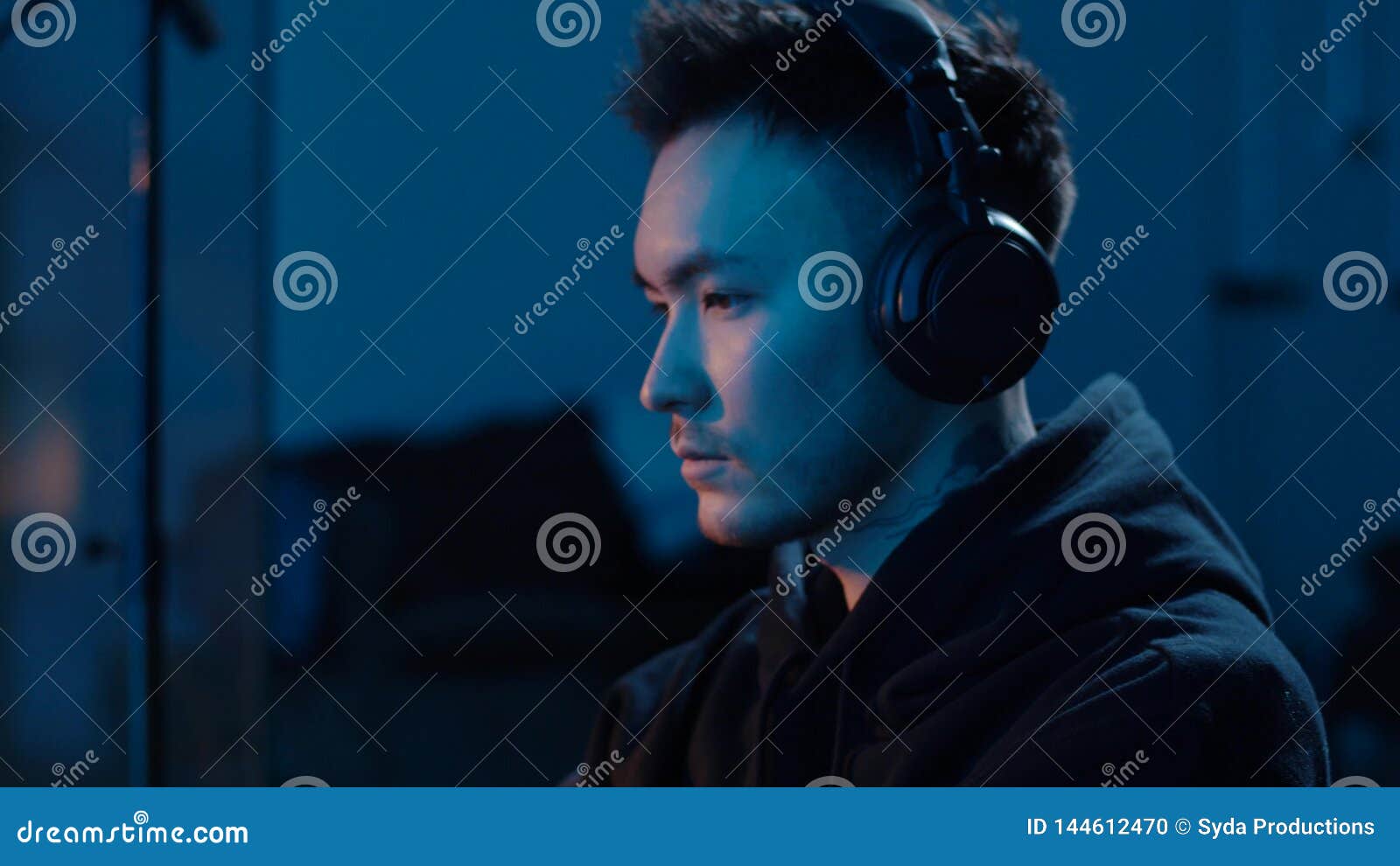 Hacker in Headphones Using Computer at Nigt Stock Footage - Video of ...