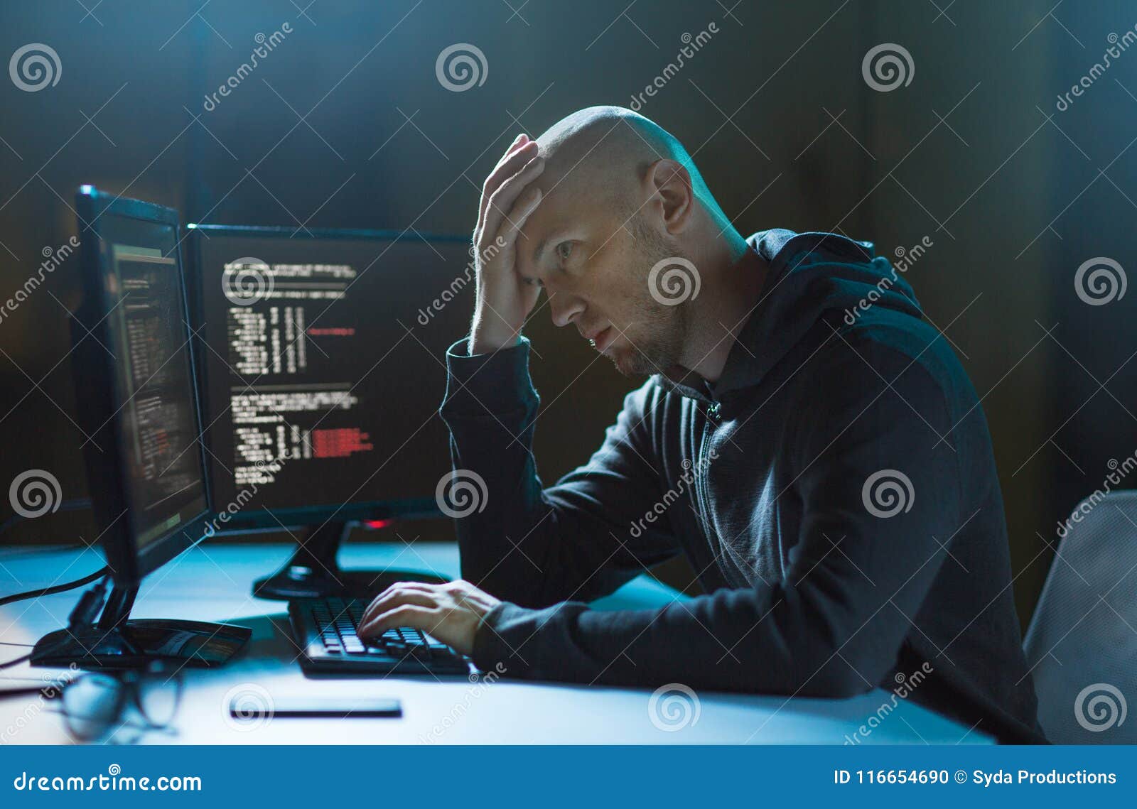 Hacker Having Problem with Computer Cyber Attack Stock Photo - Image of ...