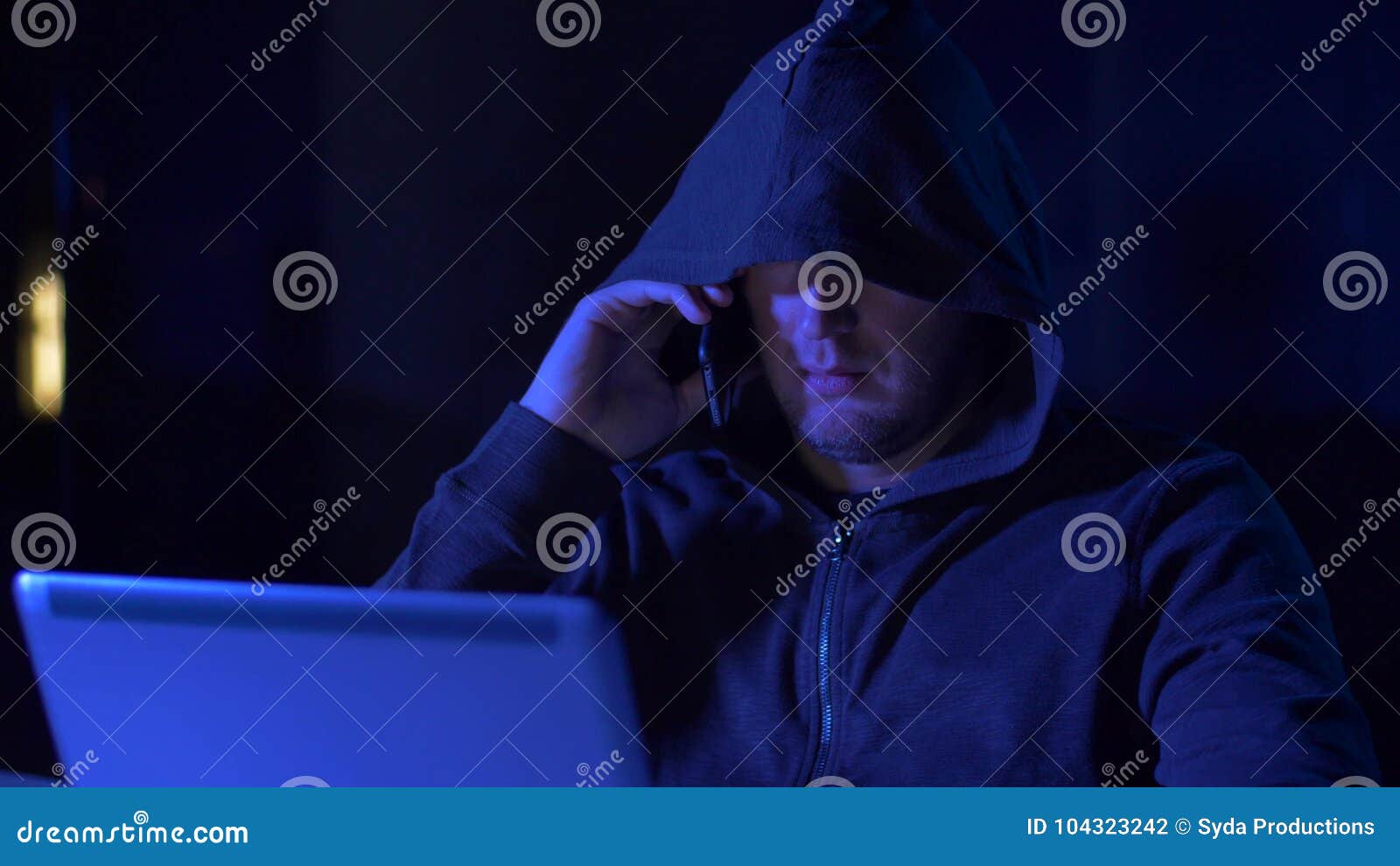 Hacker with Laptop Calling on Cellphone Stock Footage - Video of ...