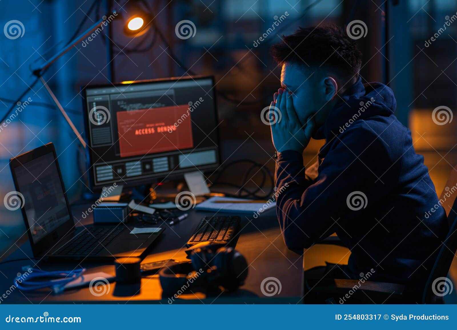 Hacker Using Computer Virus For Cyber Attack Stock Image Image Of Anxious Dark 254803317