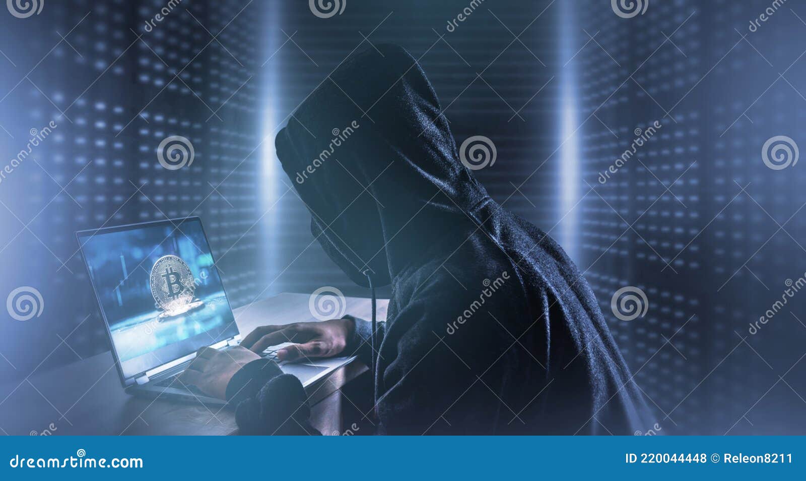 Cybercrime Hacking and Technology Crime with Laptop Display Show ...