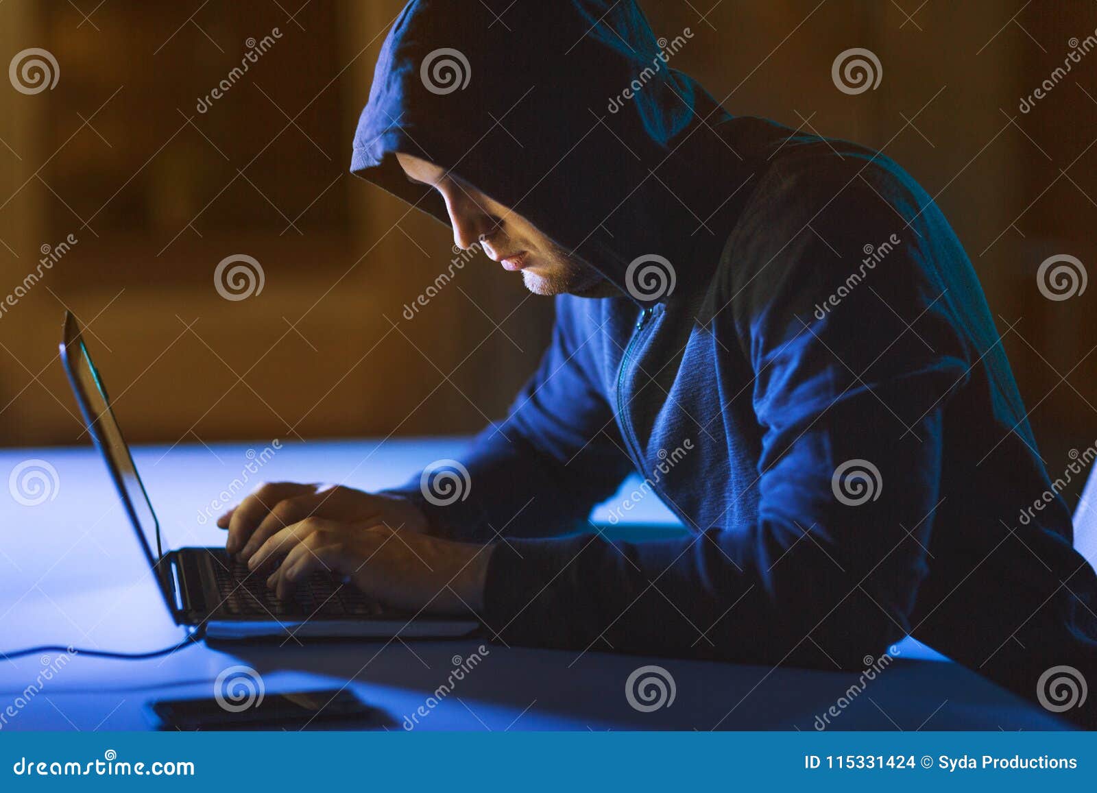 Hacker Using Laptop Computer for Cyber Attack Stock Photo - Image of ...