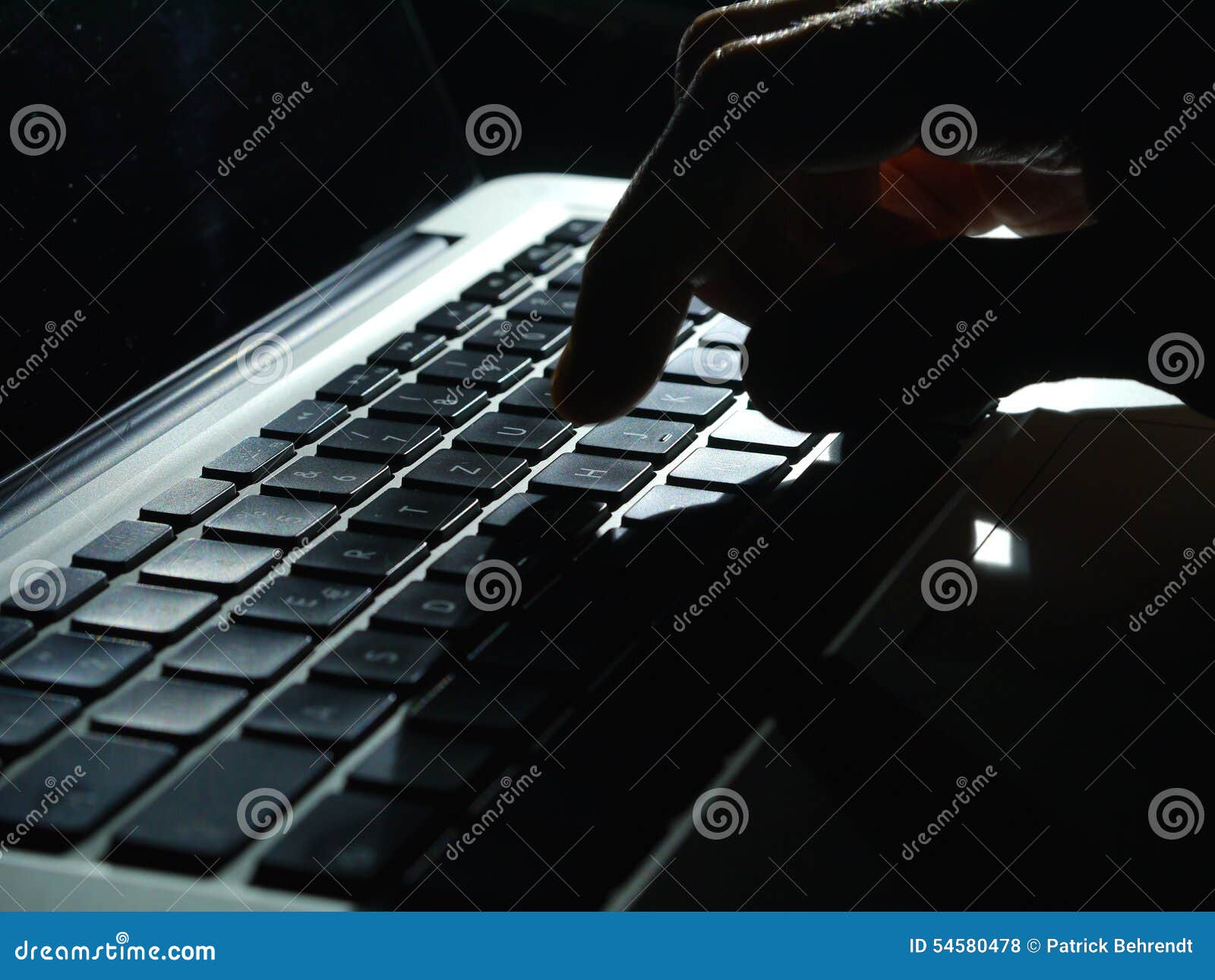 Cybercrime - One Hand on Keyboard in the Dark Stock Photo - Image of ...
