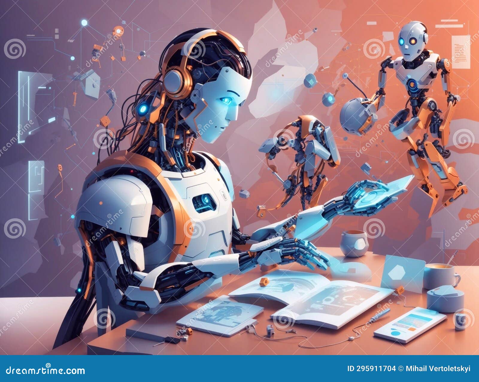 Cybernetic Artificial Intelligence with a Body Sitting at a Table and ...