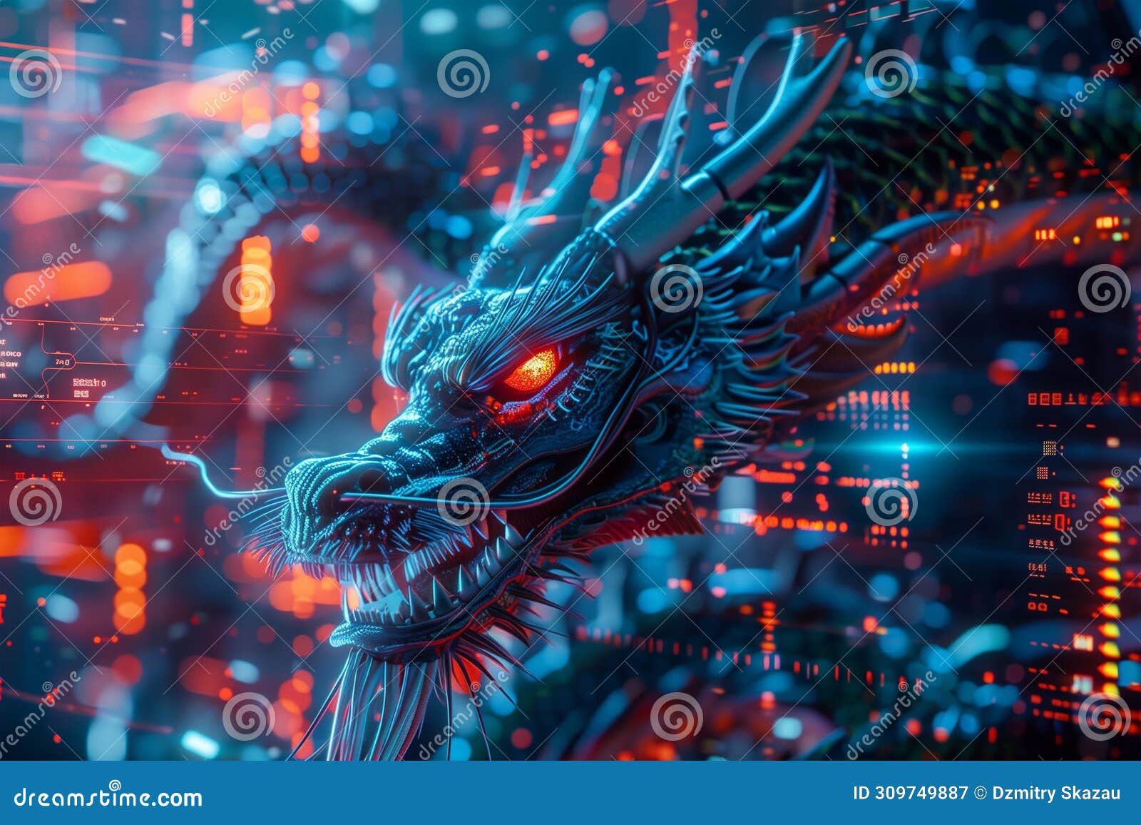 A Cybernetic Chinese Dragon Carefully Operates the Controls on a High ...