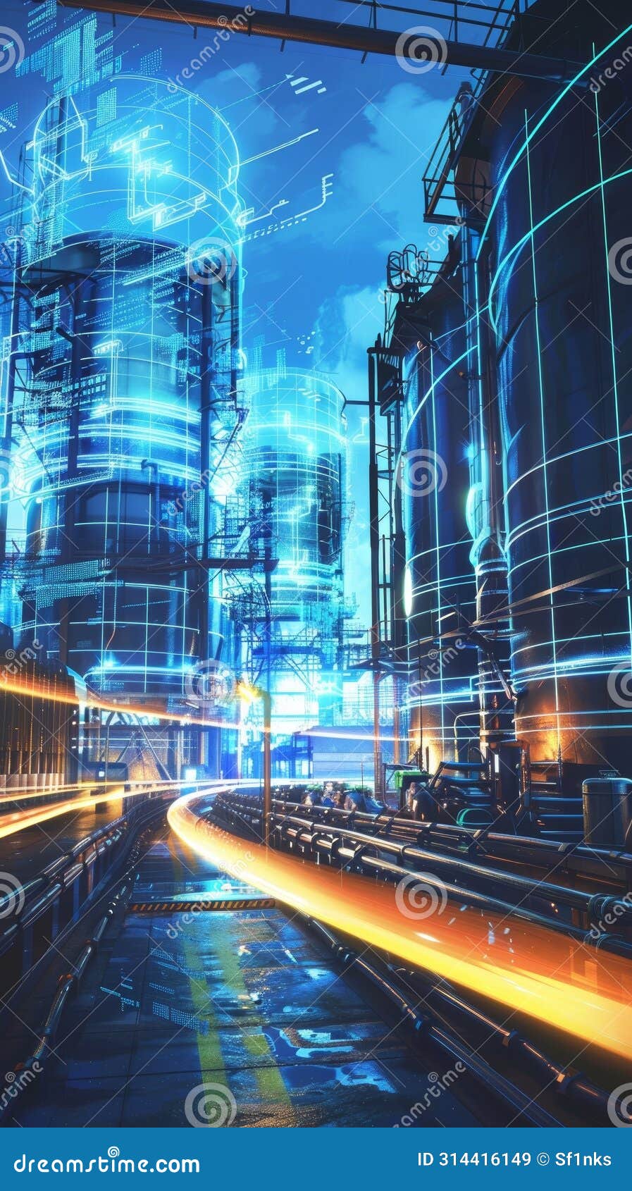 A Cybernetic City with Vivid Light Trails and Advanced Structures ...