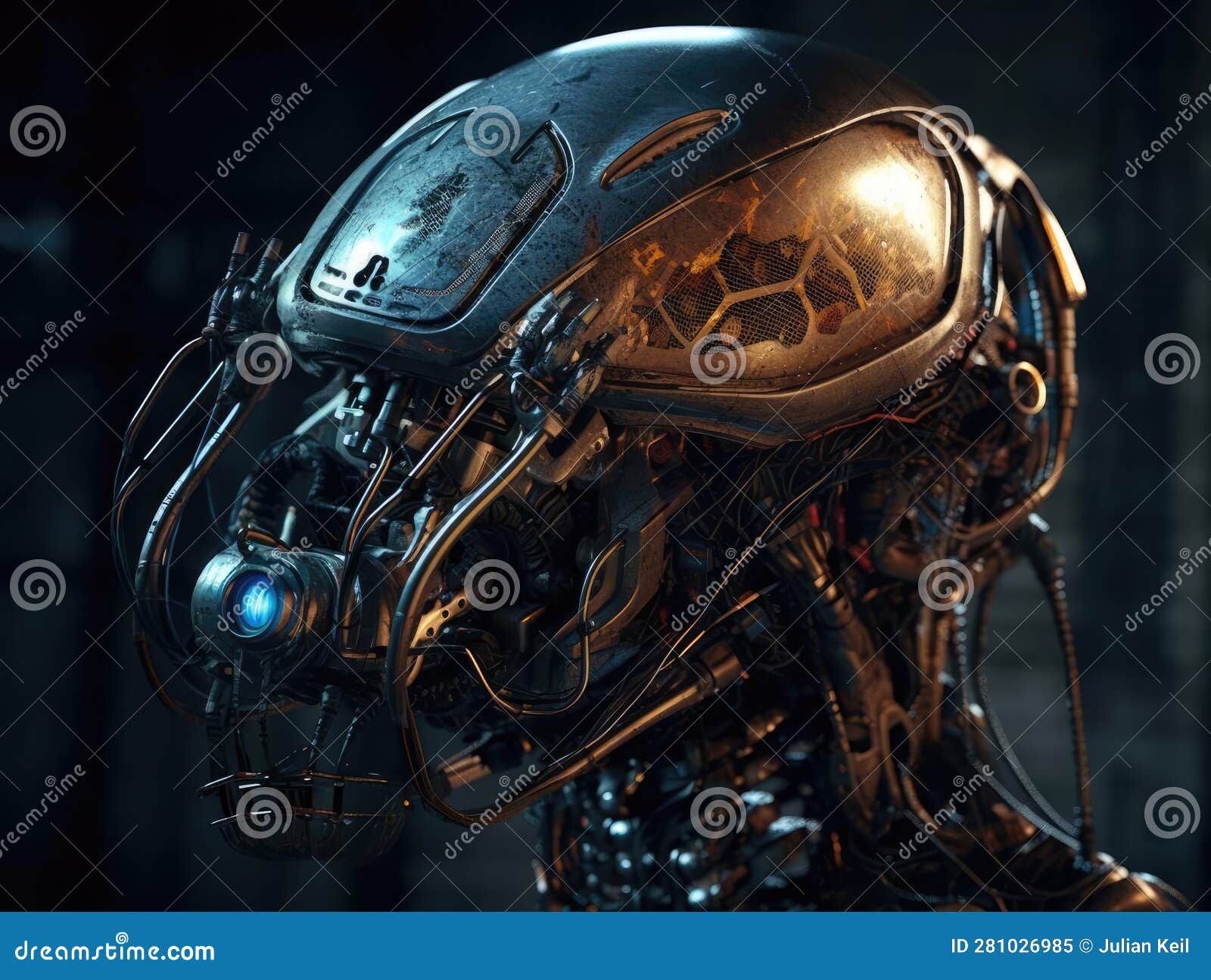Cybernetic Creature with AI Interface Stock Illustration - Illustration ...