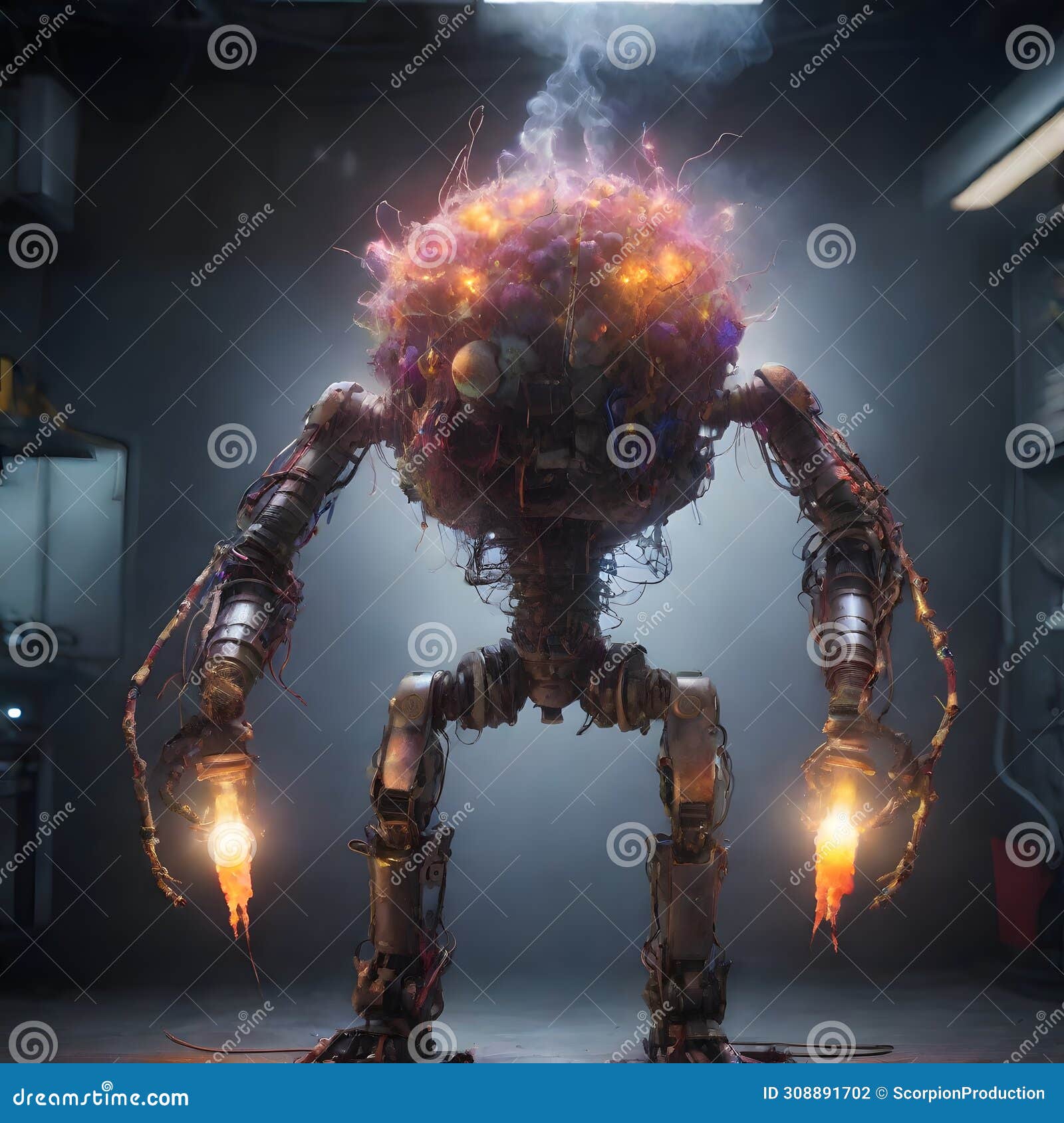 Cybernetic Creature with Glowing Brain Stock Photo - Image of ...