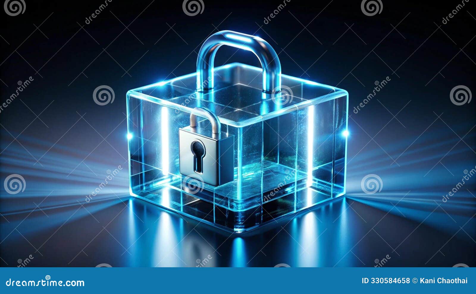 Cybernetic Cube with Glowing Lock and Padlock AI Generated Stock ...
