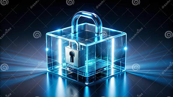 Cybernetic Cube with Glowing Lock and Padlock AI Generated Stock ...