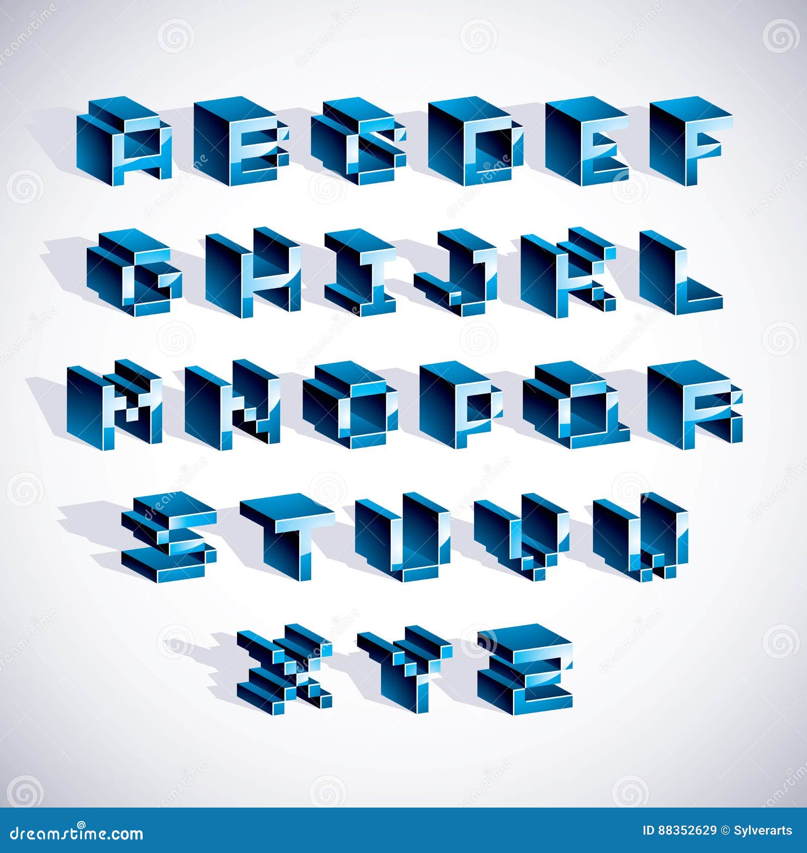 Cybernetic 3d Alphabet Letters, Pixel Art Vector Digital Typescript ...