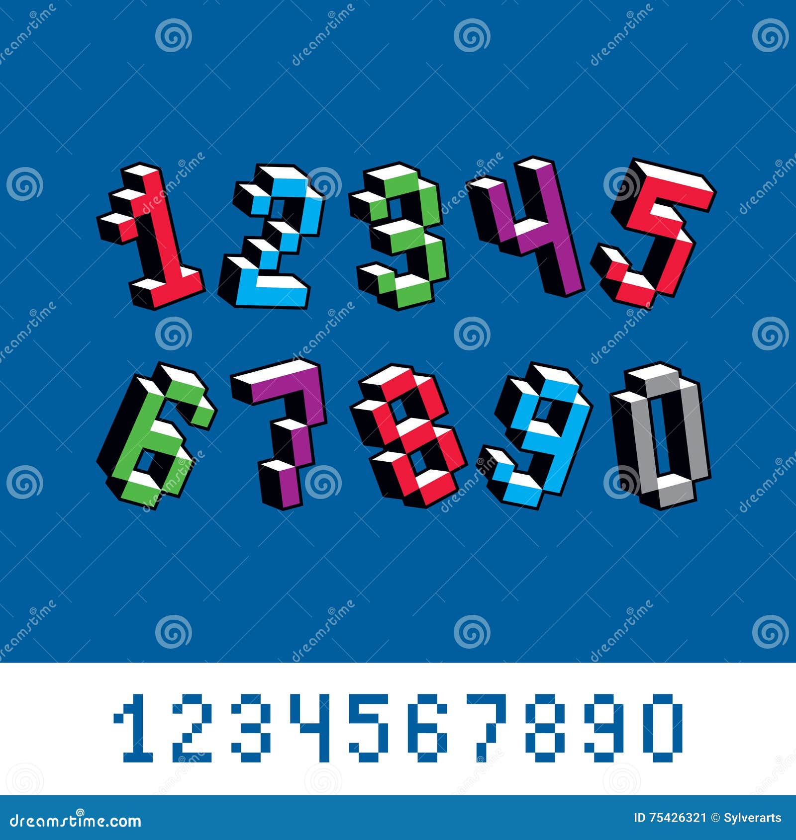 Cybernetic 3d Numbers, Pixel Art Vector Numeration. Pixel Design ...