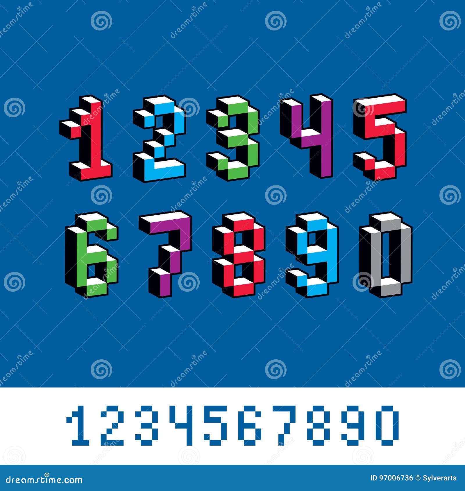 Cybernetic 3d Numbers, Pixel Art Vector Numeration. Pixel Design Stock ...