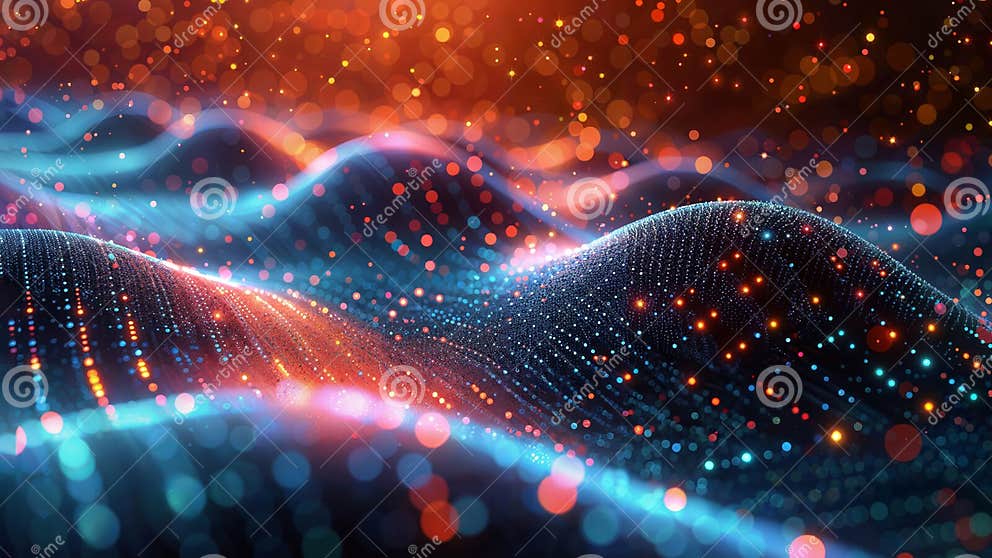 Cybernetic Data Symphony: Glowing Waves & Lights, Generative Ai Stock ...