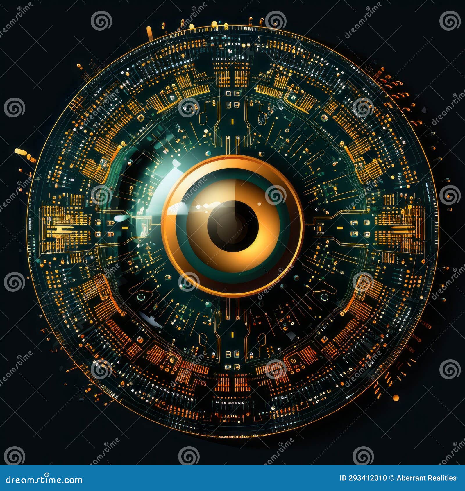 Cybernetic Eye on a Black Background Stock Illustration - Illustration ...