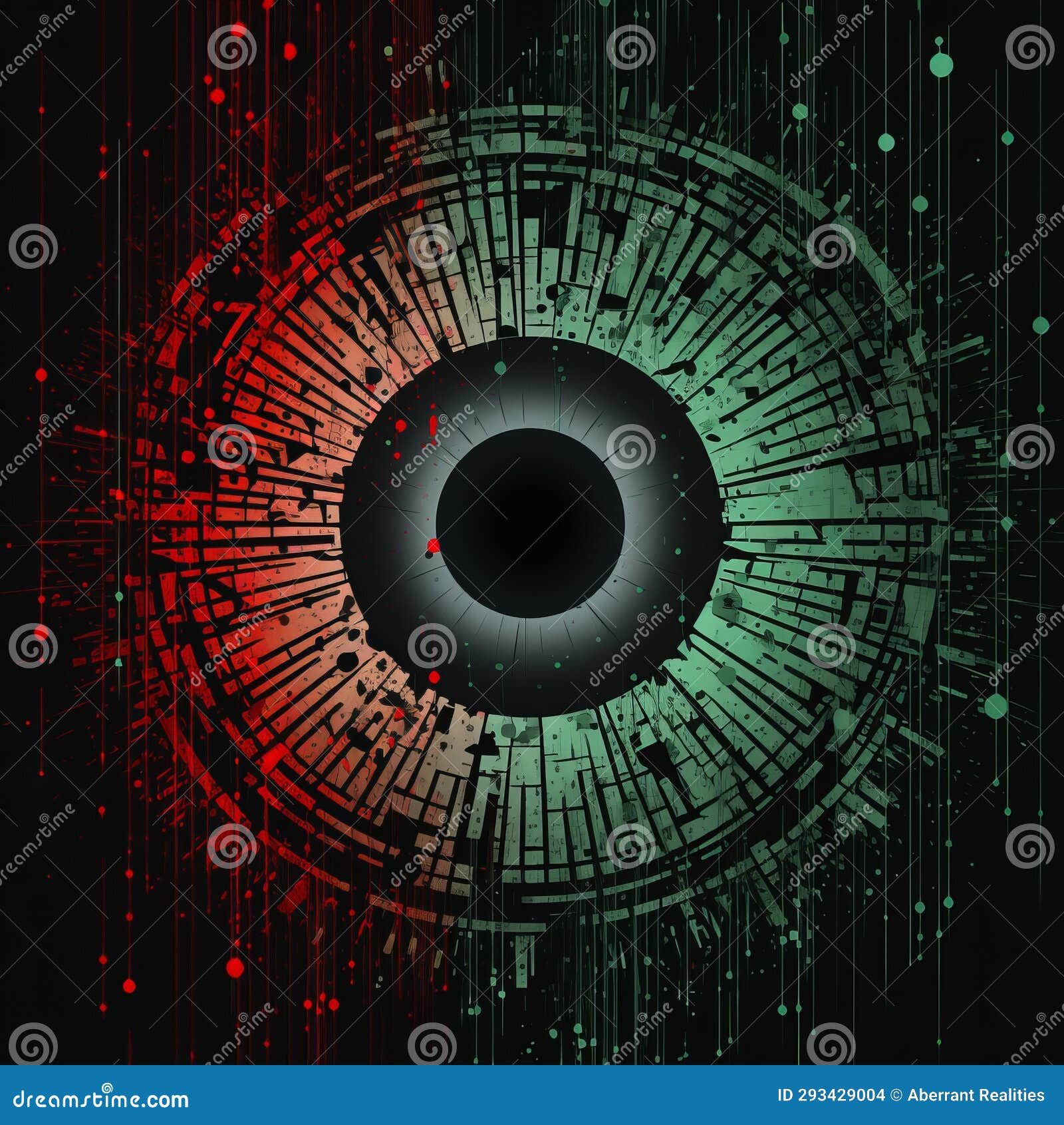 Cybernetic Eye on Black Background with Red and Green Dots Stock ...