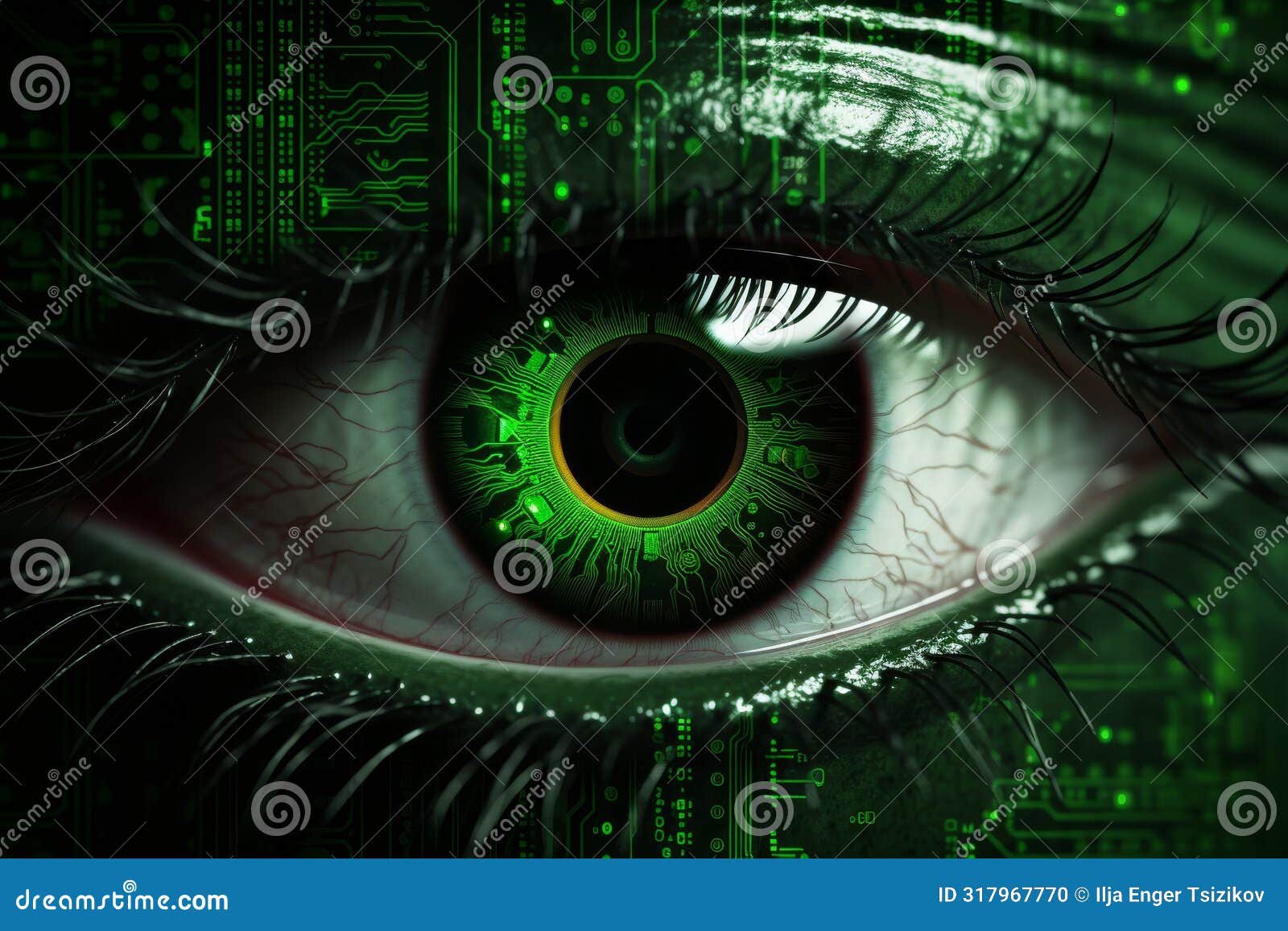 Cybernetic Gaze Hacker or Ai Robot Eye in Dark Technological ...