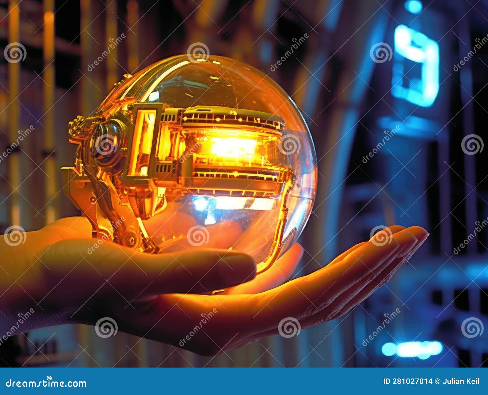 Cybernetic Hand Holding a Glowing Orb Stock Illustration - Illustration ...