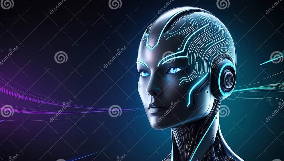Cybernetic Head with Glowing AI Circuits, Symbolizing the Future of ...