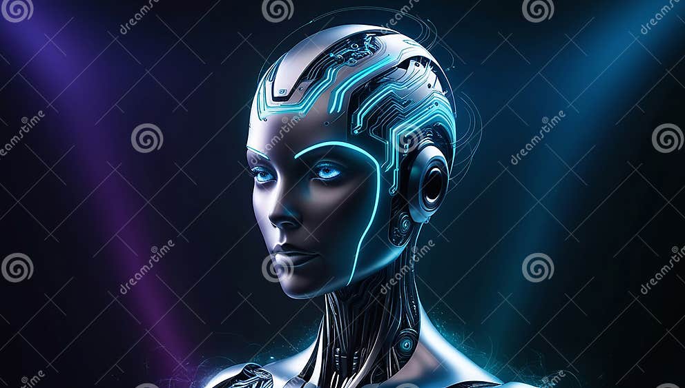 Cybernetic Head with Glowing AI Circuits, Symbolizing the Future of ...