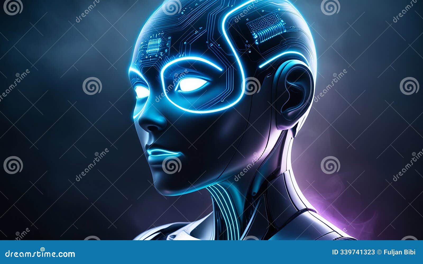 Cybernetic Head with Glowing AI Circuits, Symbolizing the Future of ...