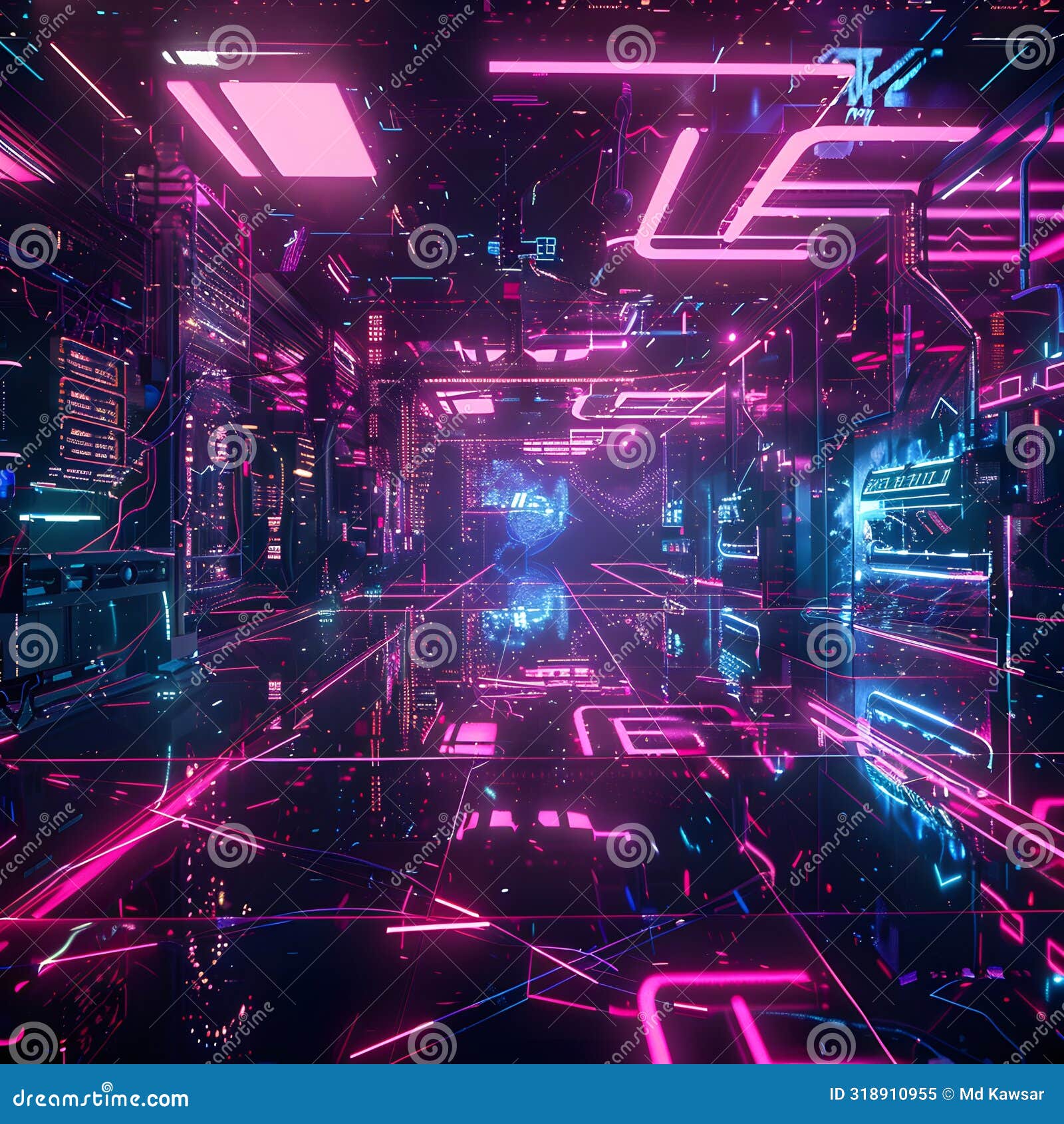 Cybernetic Corridor with Holographic Interfaces and Futuristic Design ...