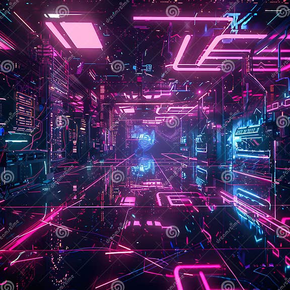 Cybernetic Corridor with Holographic Interfaces and Futuristic Design ...