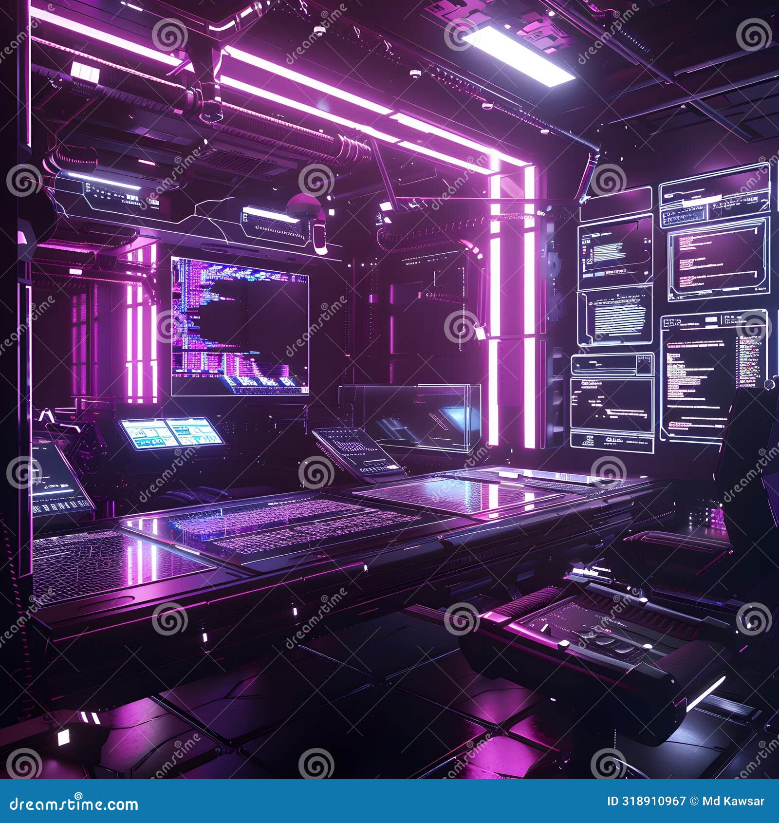 Futuristic Cyber Control Room with Advanced Interface Displays, Ai ...