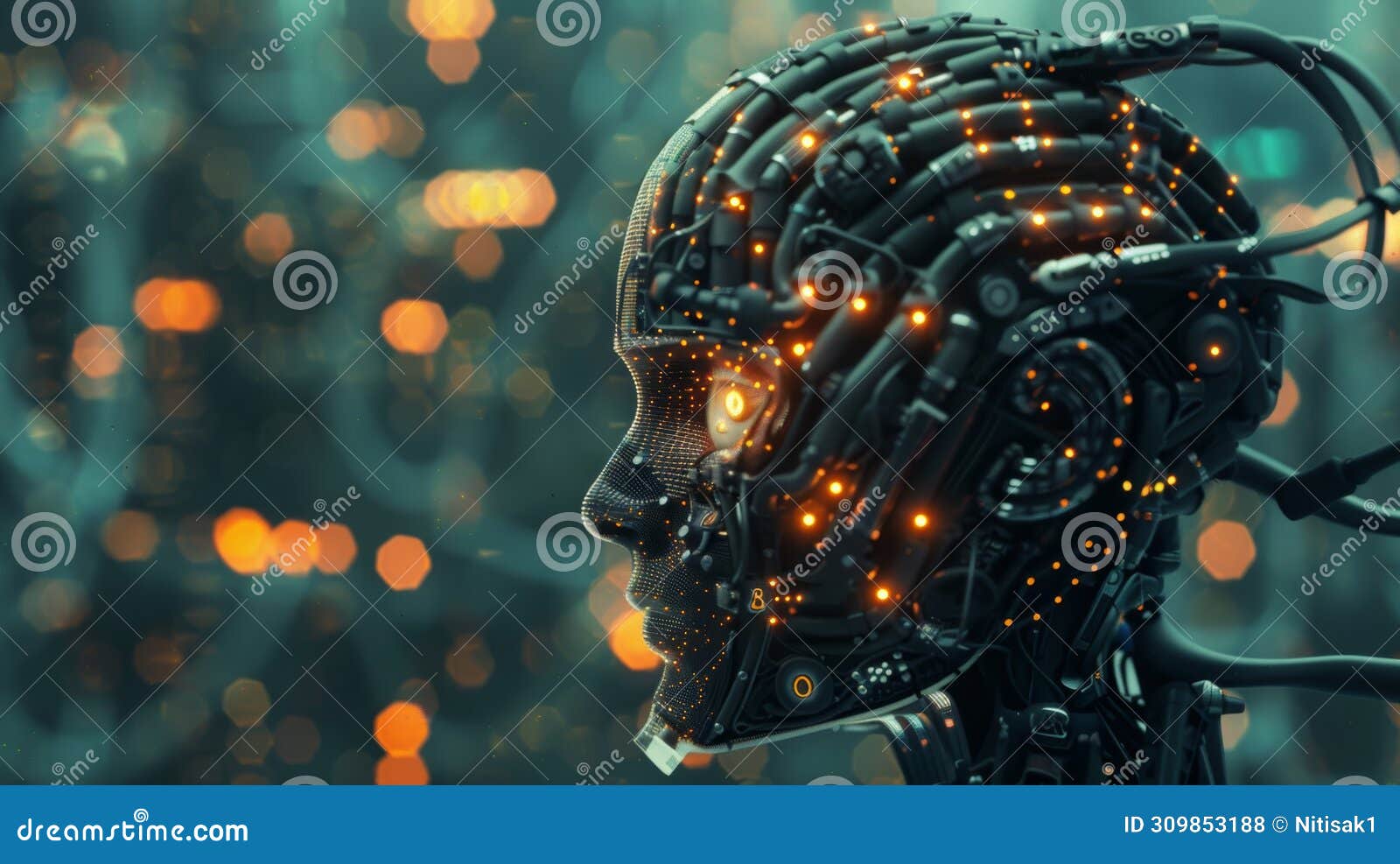 Cybernetic Humanoid Head Profile with Illuminated Neural Network ...