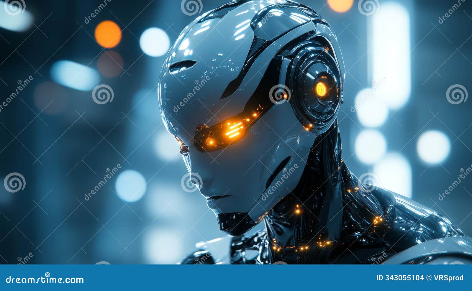 Cybernetic Humanoid Robot with Glowing Accents and Sleek Design Stock ...