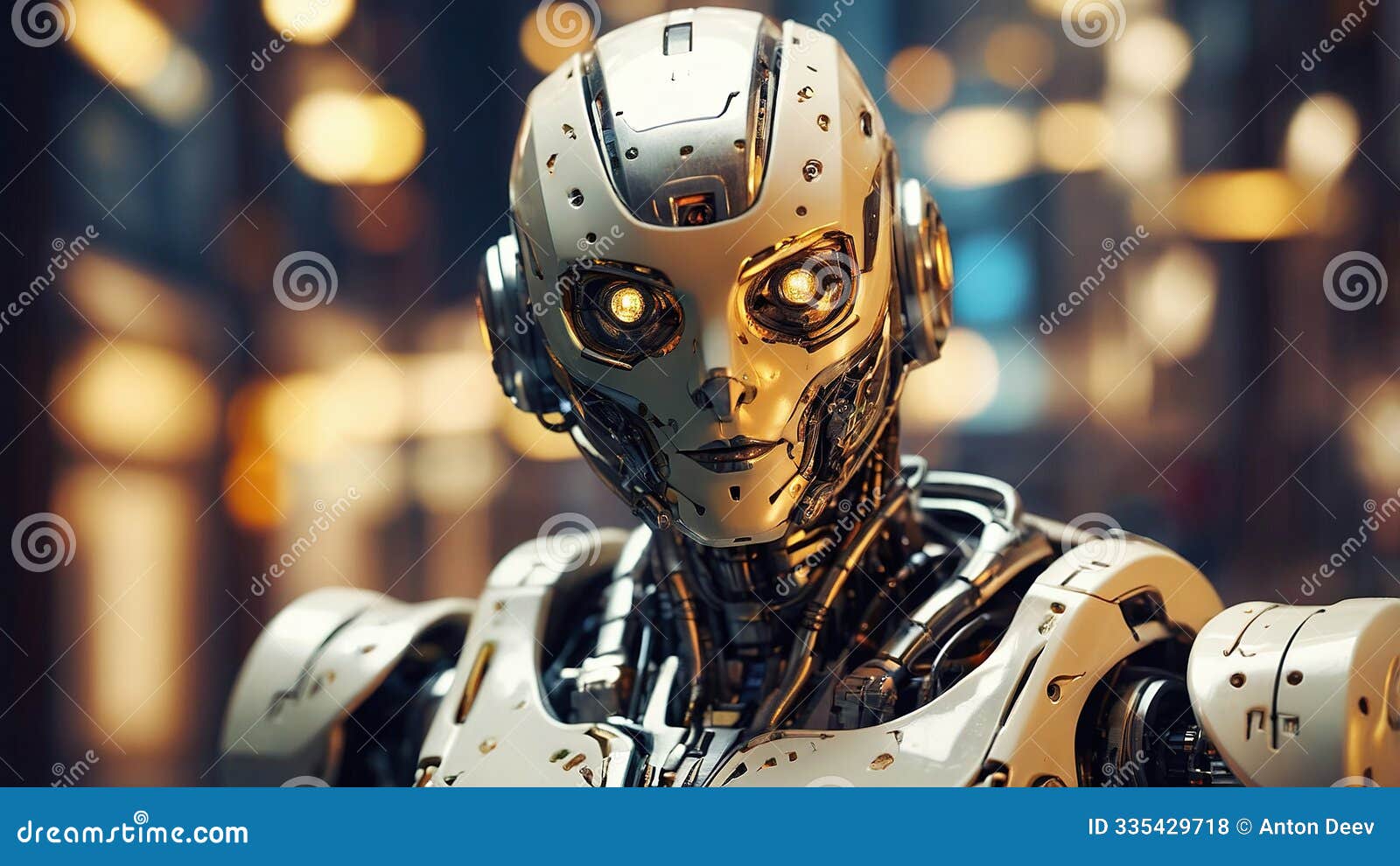 Cybernetic Humanoid Robot with Intricate Design in a Modern Workspace ...