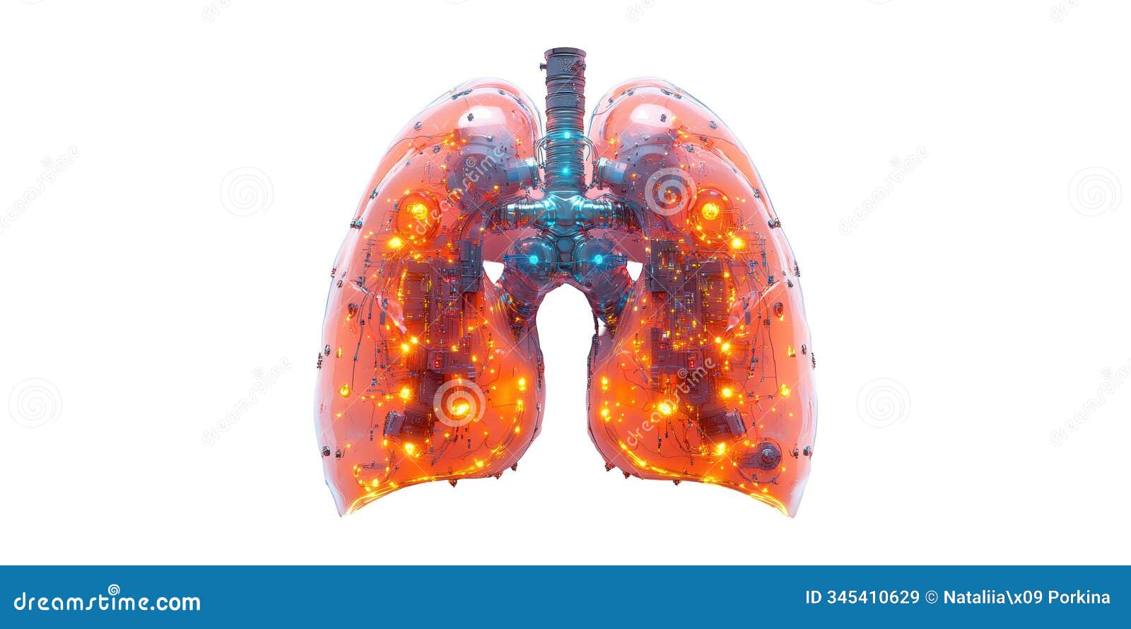 Cybernetic Lungs with Glowing Lights Isolated on Transparent Background ...
