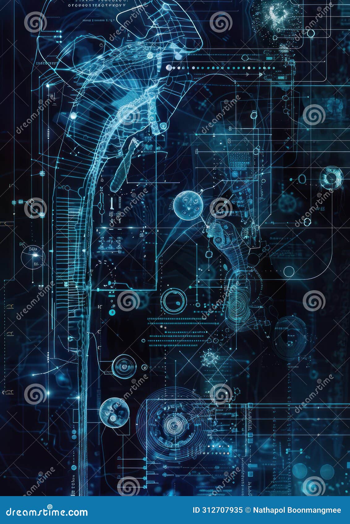 Cybernetic Organism Blueprint, Abstract Schematic of Bio-tech Fusion ...