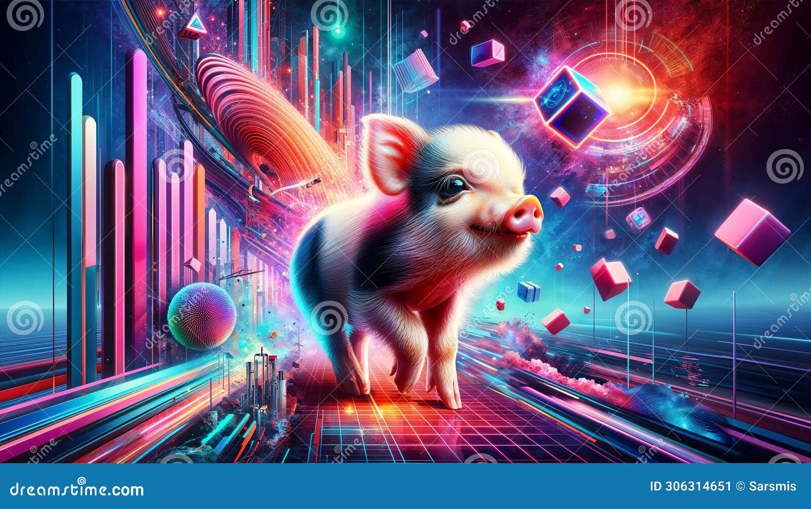 Cybernetic Playground: A Piglets Adventure Through Dynamic Dimensions Royalty-Free Stock ...