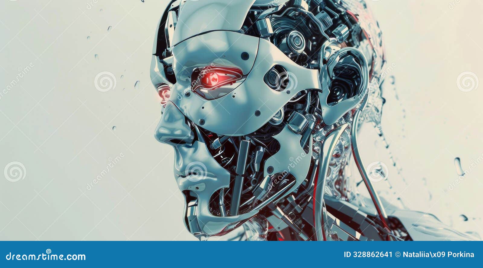 Cybernetic Robot Face On White Background. AI Artificial Intelligence ...