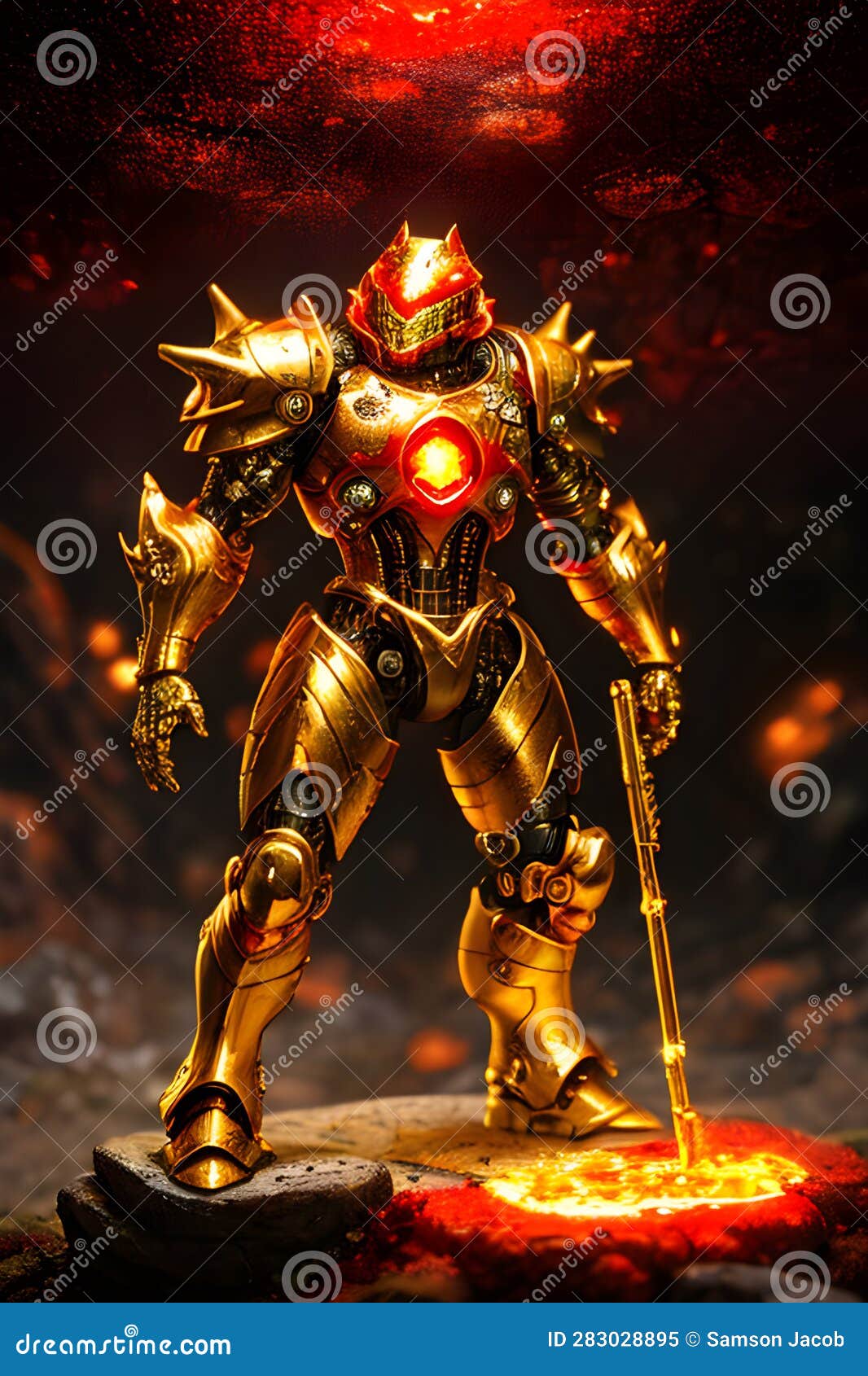 Cybernetic Robot with a Golden Armor and Weapon Generated by Ai Stock ...