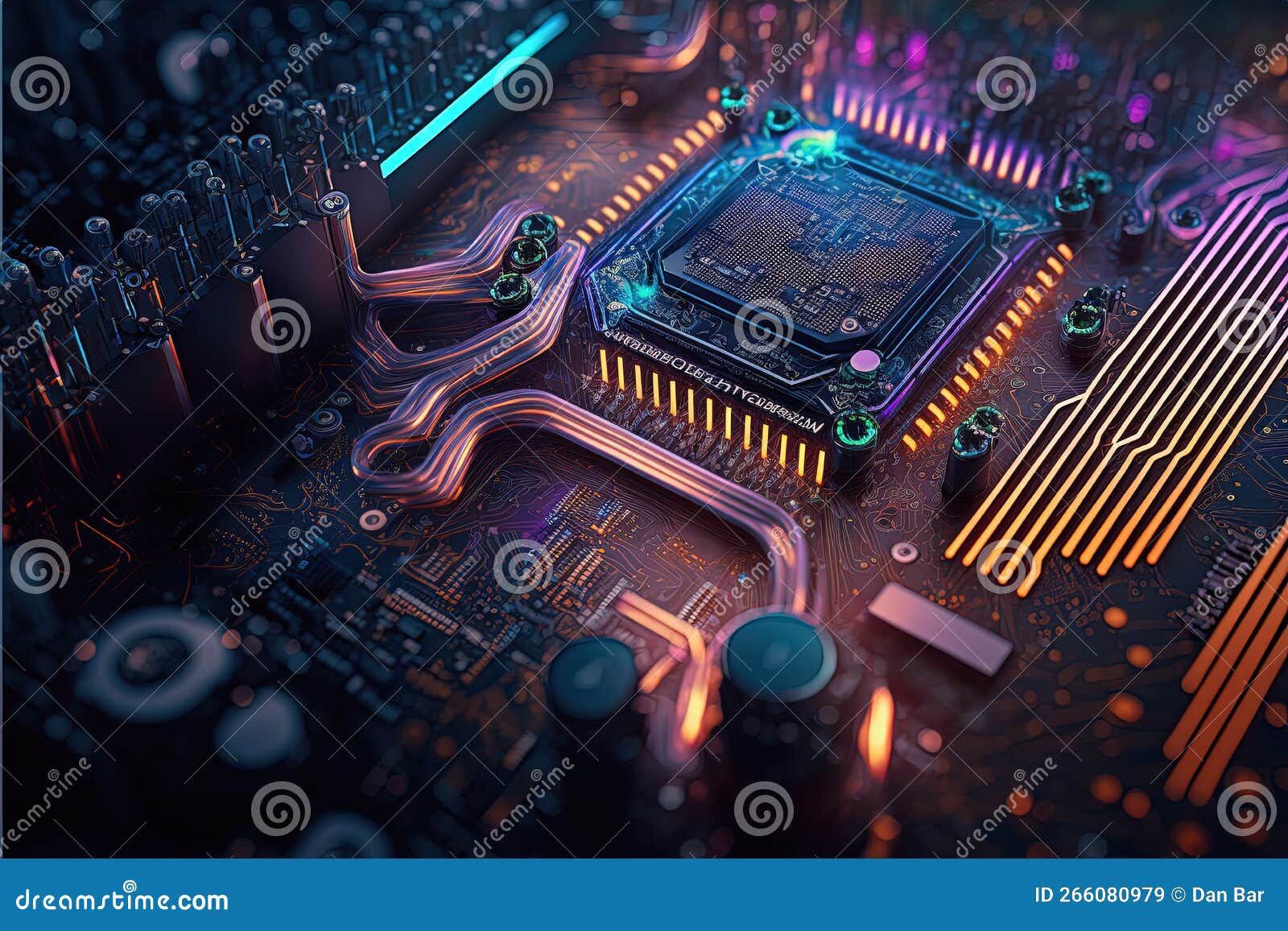 Cybernetic Technology, Motherboard with Electronic Circuits and CPU ...