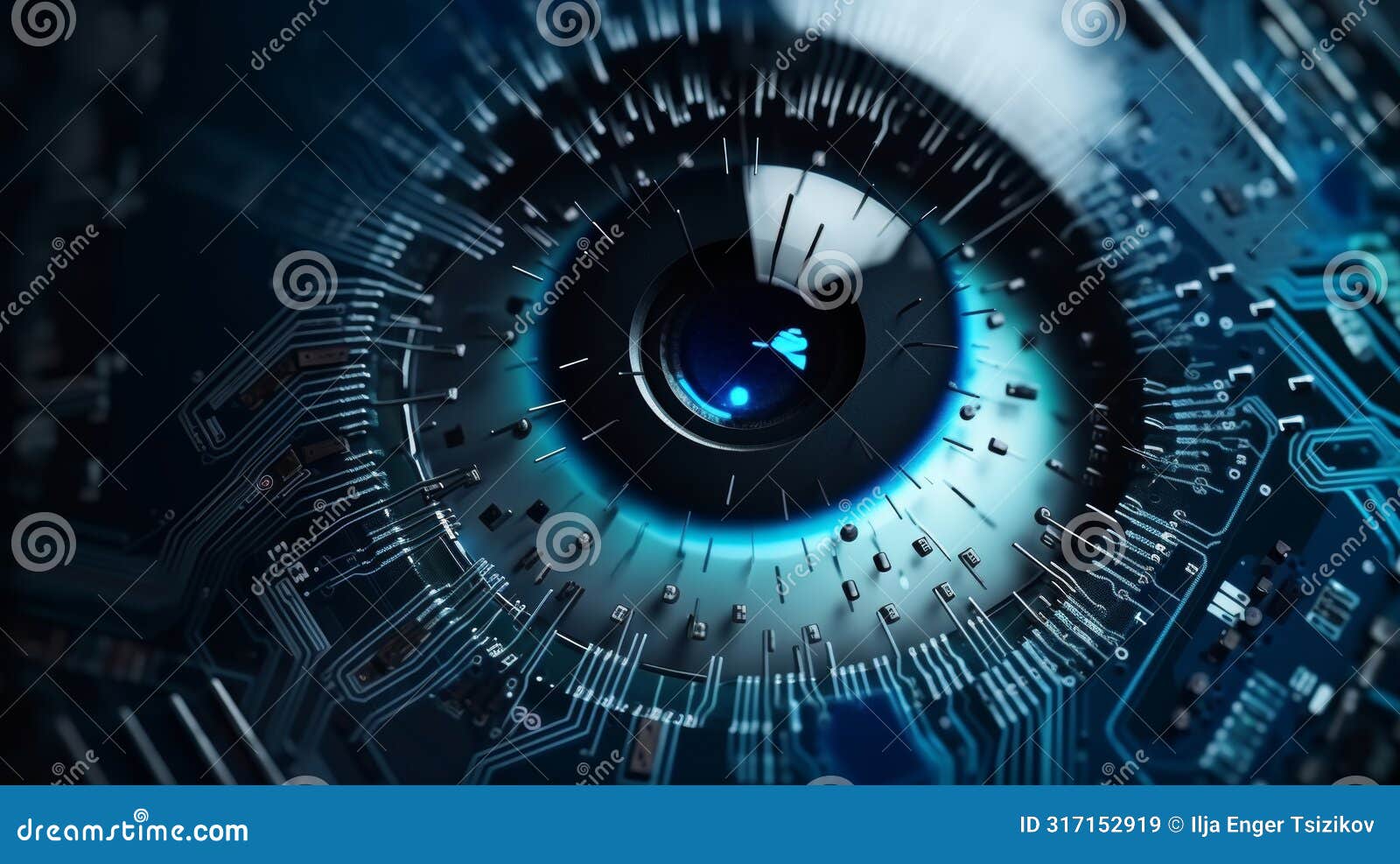 Cybernetic Vision Hacker or Ai Robot Eye in Dark Tech Space, Cyborg ...