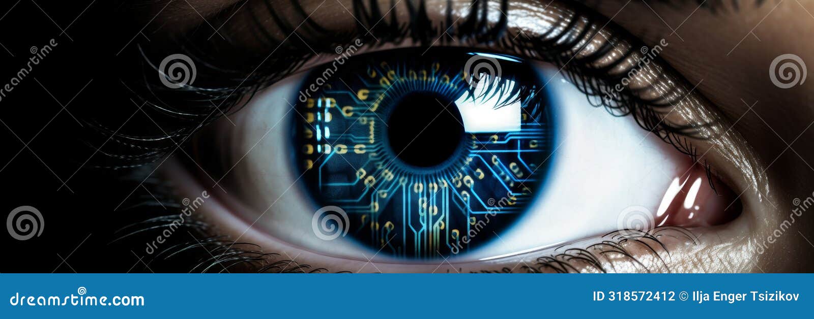 Cybernetic Vision Hacker or Ai Robot Eye in Dark Tech Space, Cyborg ...