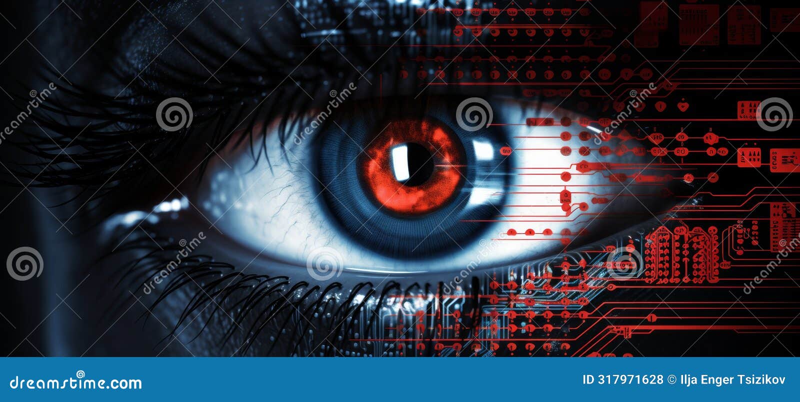Cybernetic Vision Hacker or Ai Robot Eye in Dark Tech Space, Cyborg ...