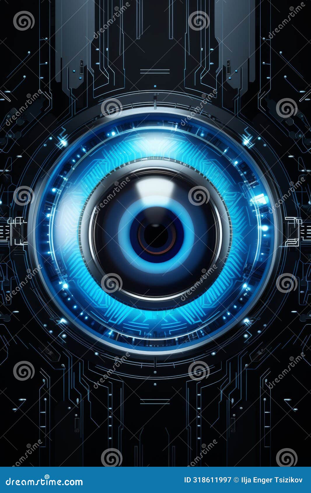 Cybernetic Vision Hacker or Ai Robot Eye in Dark Tech Space, Cyborg ...