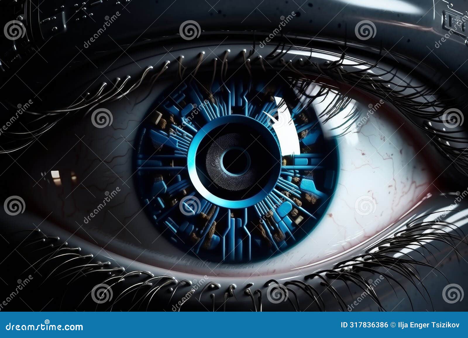 Cybernetic Vision Hacker or Ai Robot Eye in Dark Technological ...