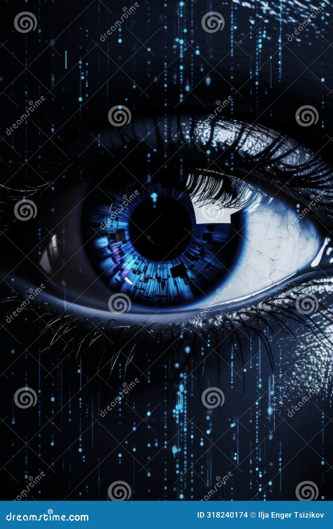 Cybernetic Vision Hacker or Ai Robot Eye in Dark Technological ...