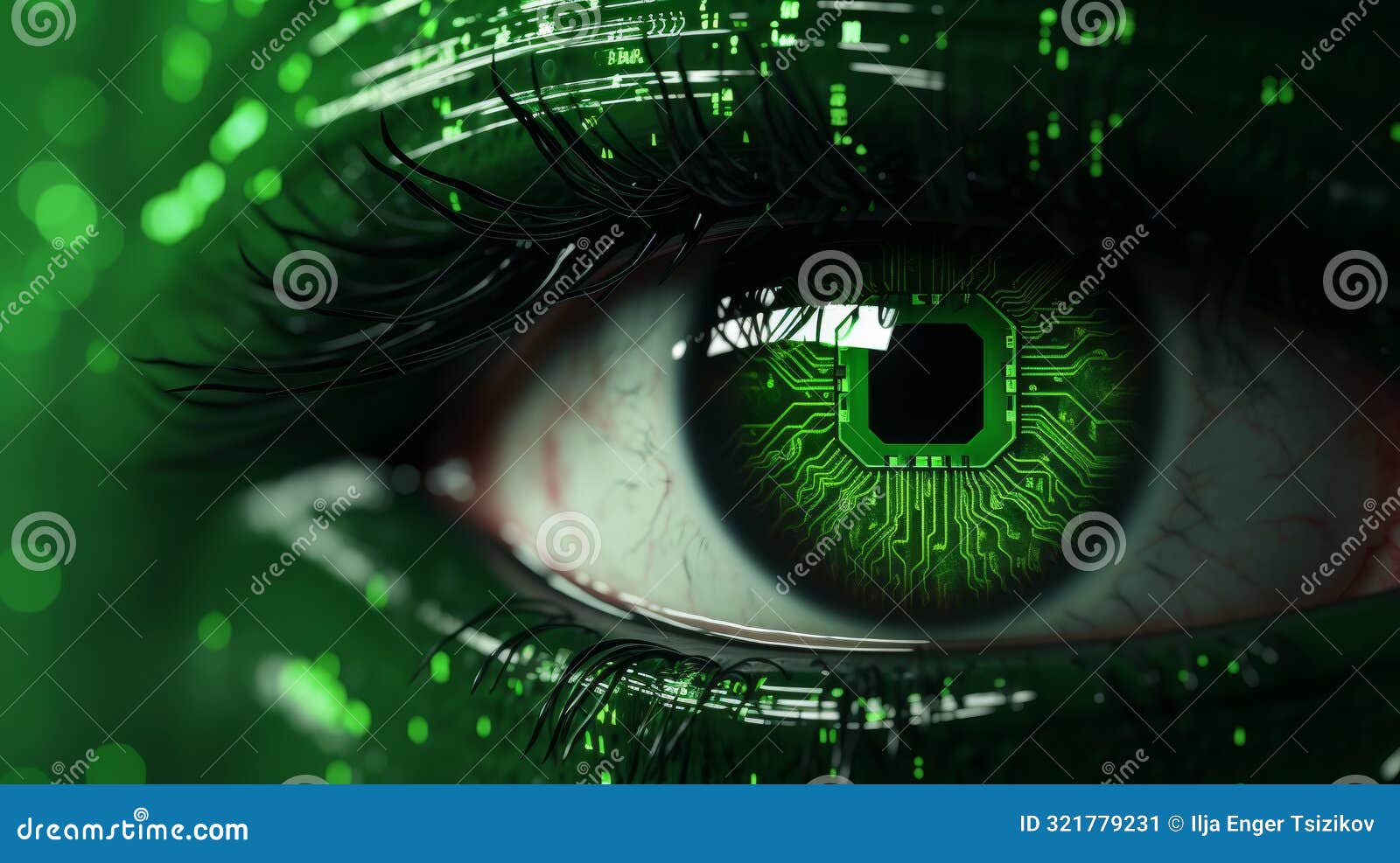 Cybernetic Vision Hacker or Ai Robot Eye in Dark Technological ...