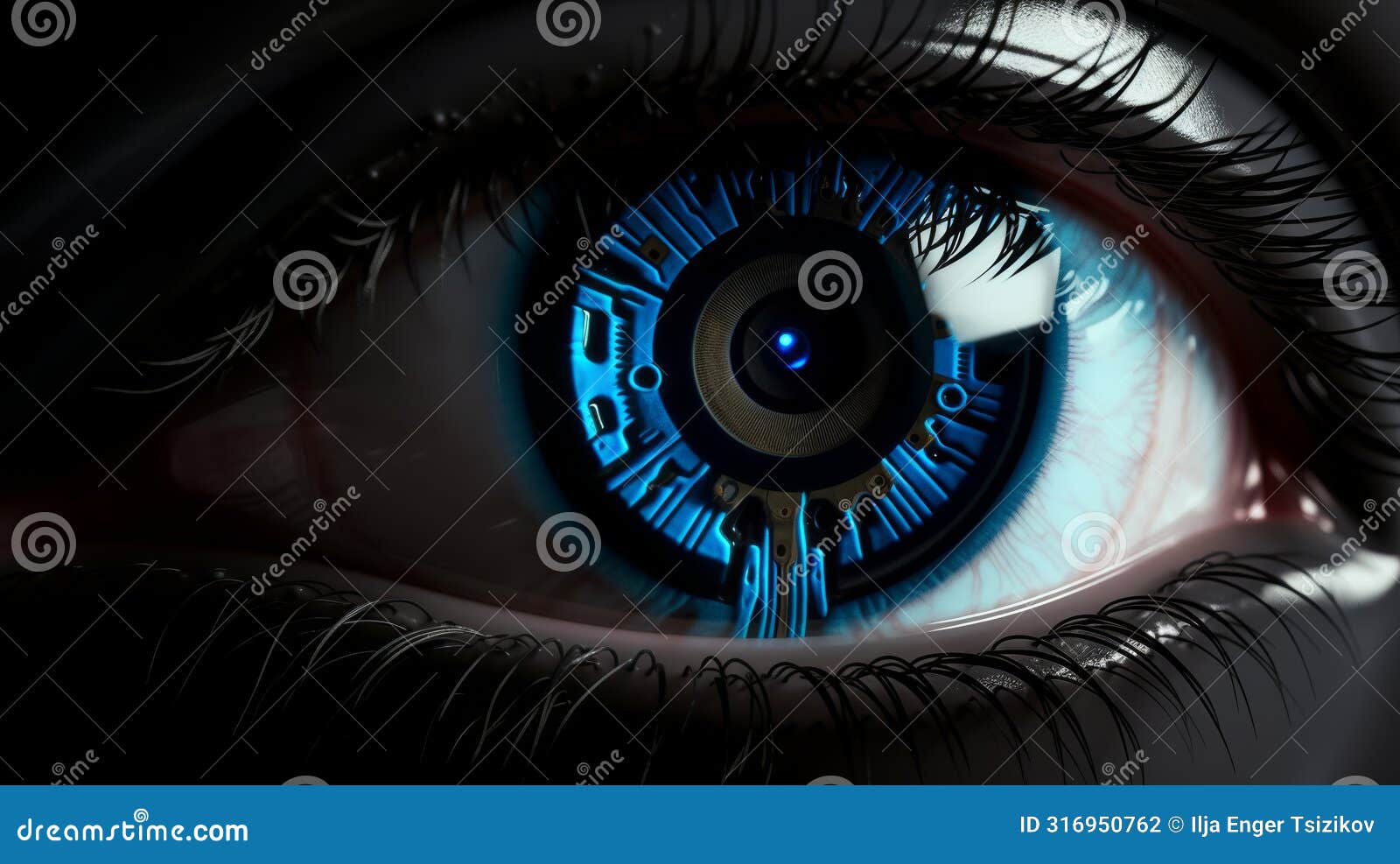 Cybernetic Vision Hacker or Ai Robot Eye in Dark Technological ...