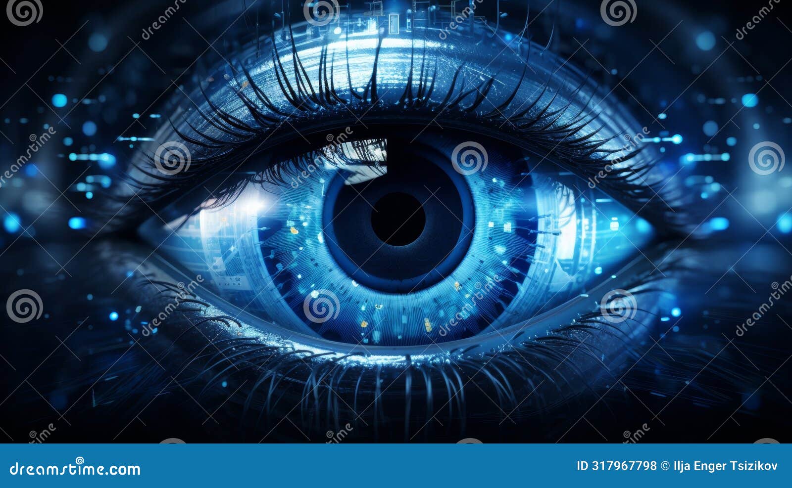 Cybernetic Vision Hacker or Ai Robot Eye in Dark Technological ...
