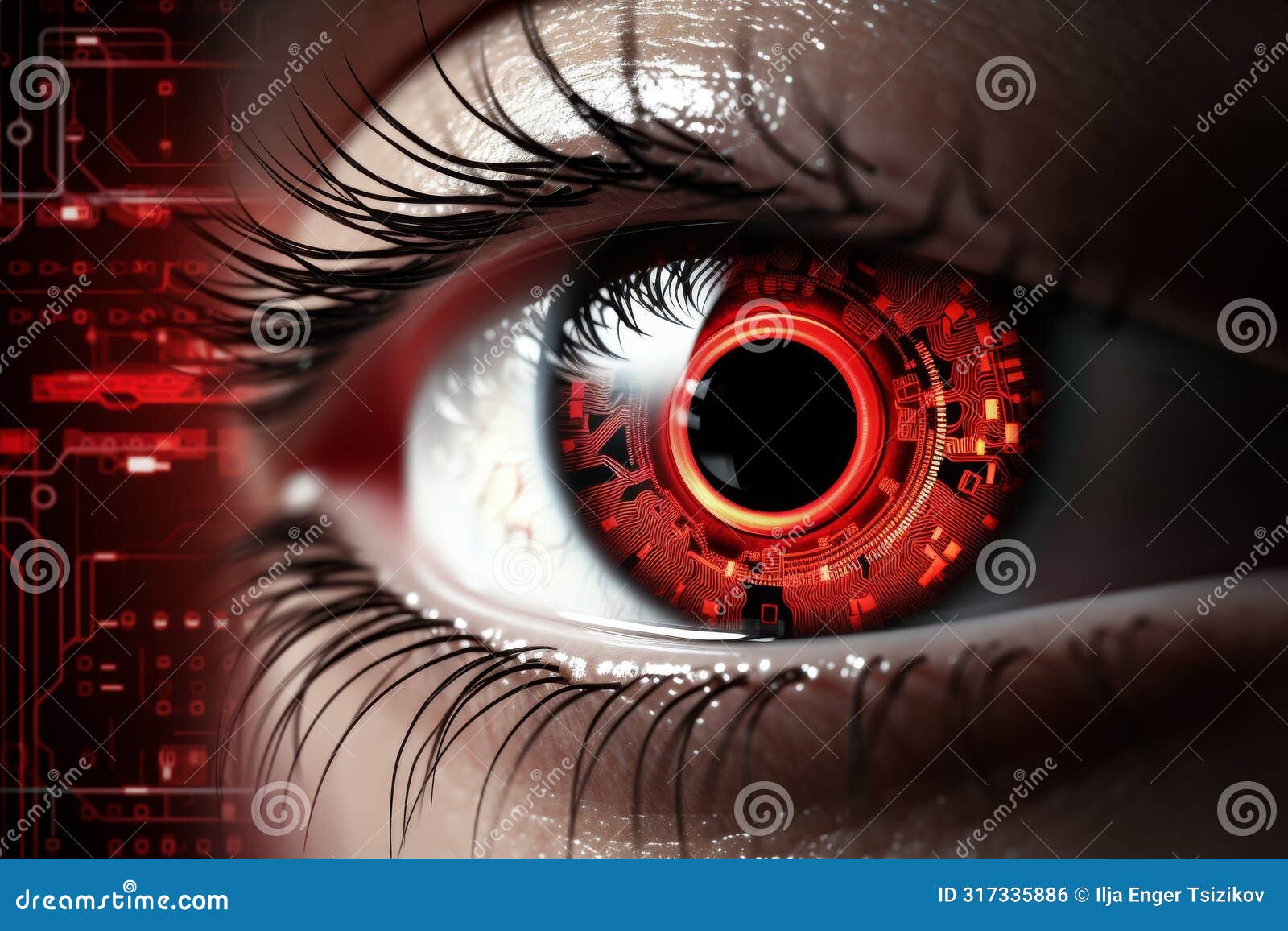 Cybernetic Vision Hacker or Ai Robot Eye in Futuristic Tech Environment ...
