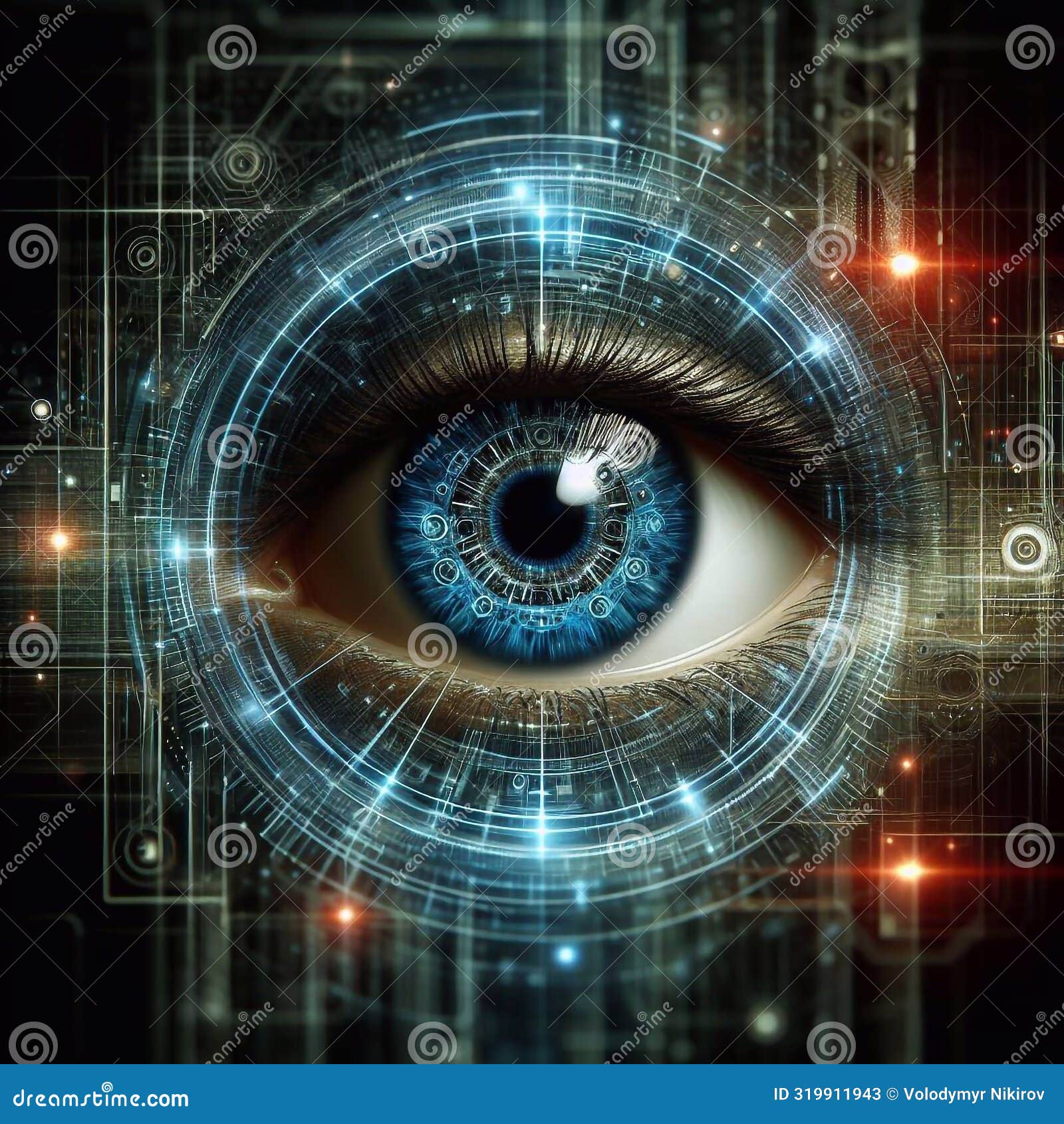 Cybernetic Vision Hacker Eye in Dark Technology Environment with ...