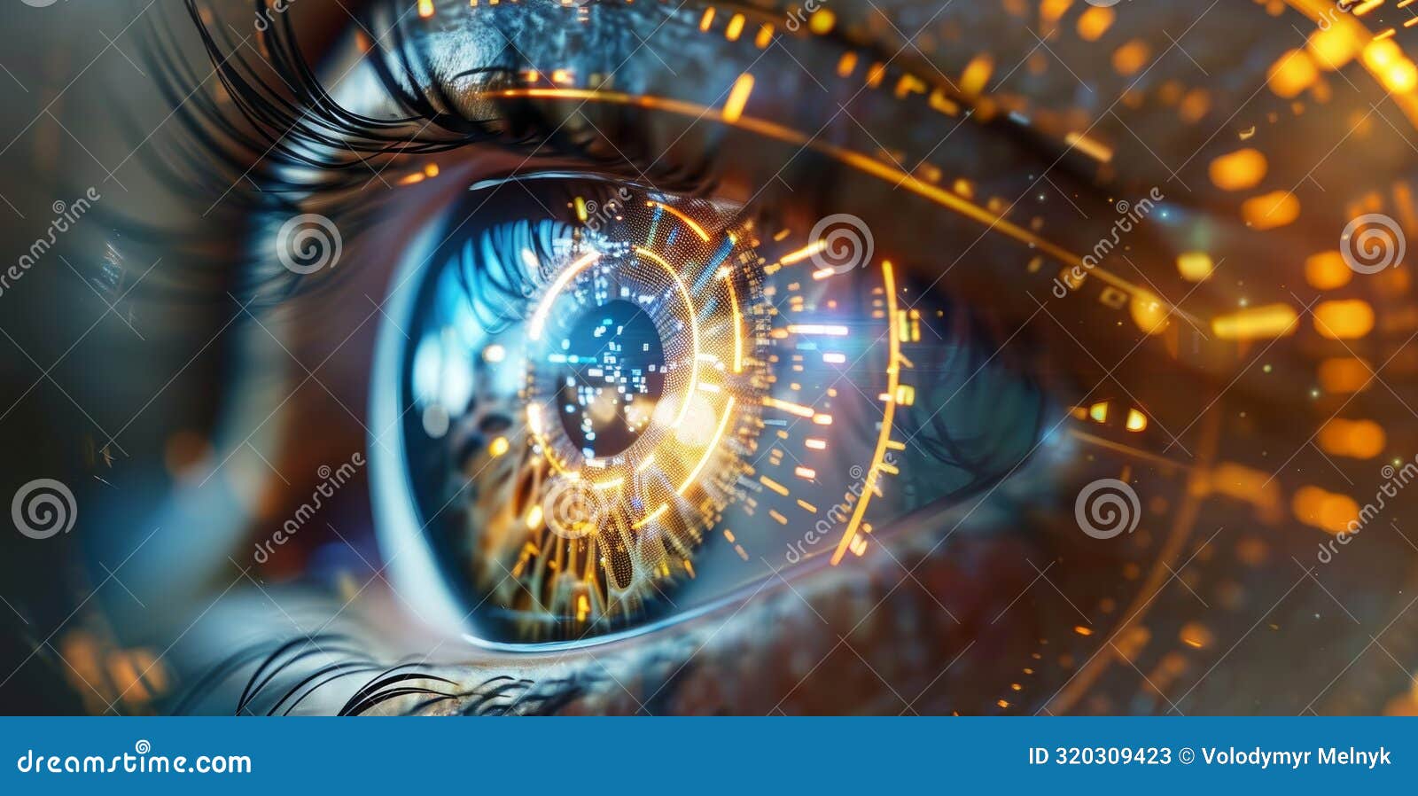 Cybernetic Vision. Human Eye with Dynamic Circuits and Glowing Data ...